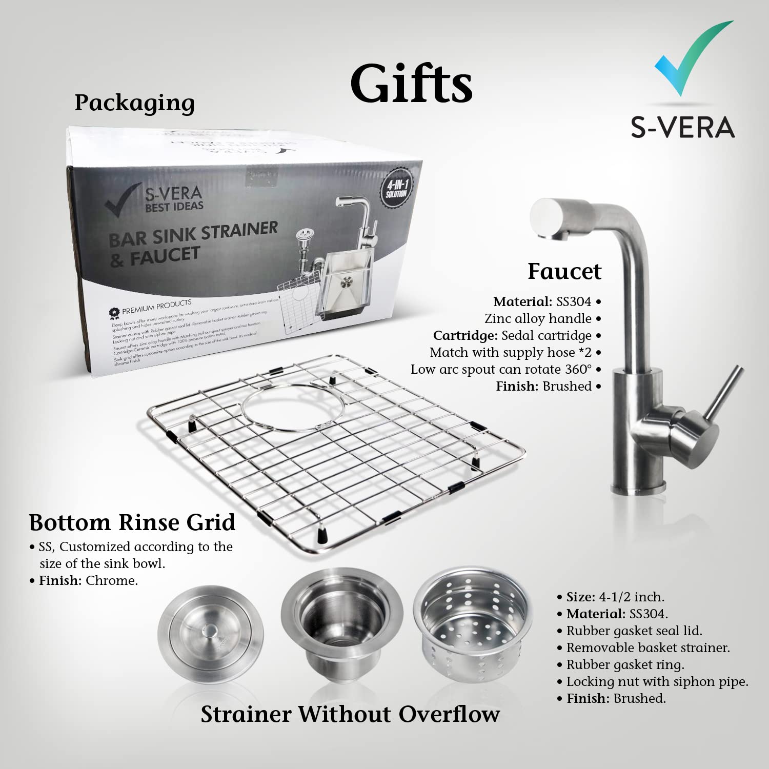 Bar Sink for Kitchen Bar - Included Kitchen Faucet and Sink Grid β 15 x 17 x 9 Inch - Small Sink with 16 Gauge β Undermount Stainless Steel Bar Sink with Elegant Brushed Finish