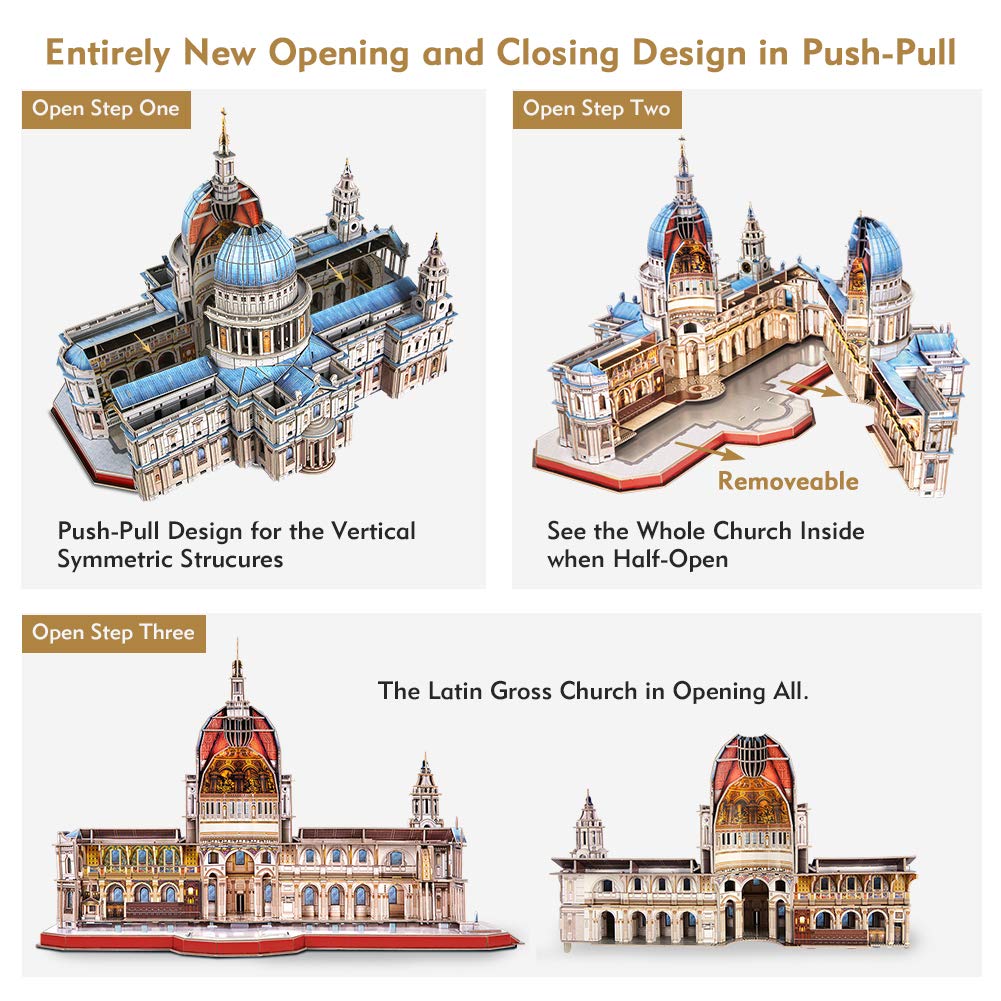 CubicFun 3D Puzzle for Adults Moveable Notre Dame de Paris Church Model Kits Large Challenge French Cathedral Brain Teaser Architecture Building, 293 Pieces Christmas Decorations