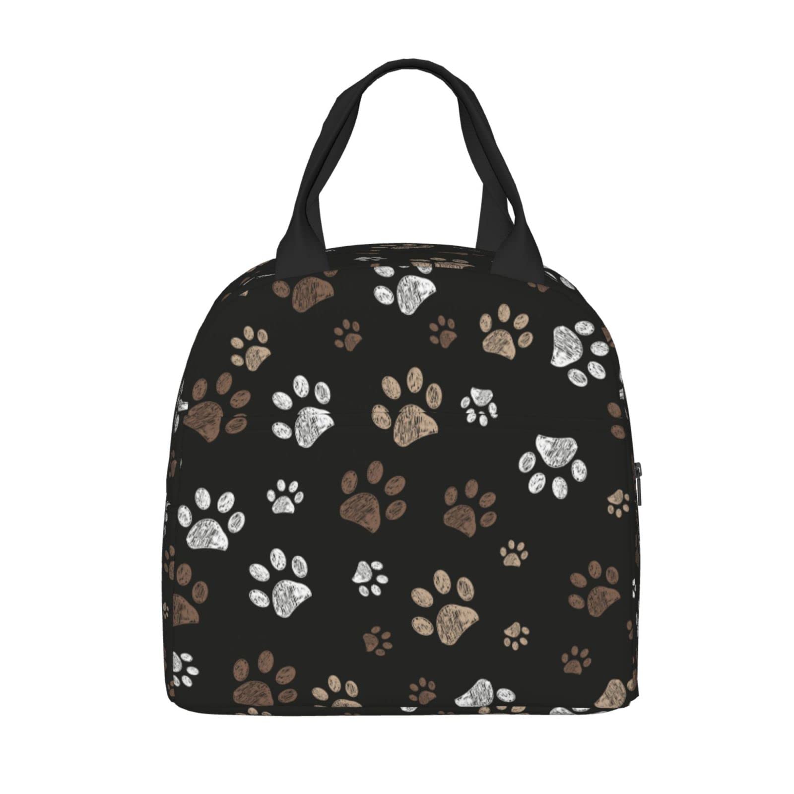 AuHomea Doodle Paw Print Brown Lunch Bag For Women Men Insulated Lunch Box For Adult Reusable Lunch Bags With Pocket Zippers For Work, Picnic, School Or Travel