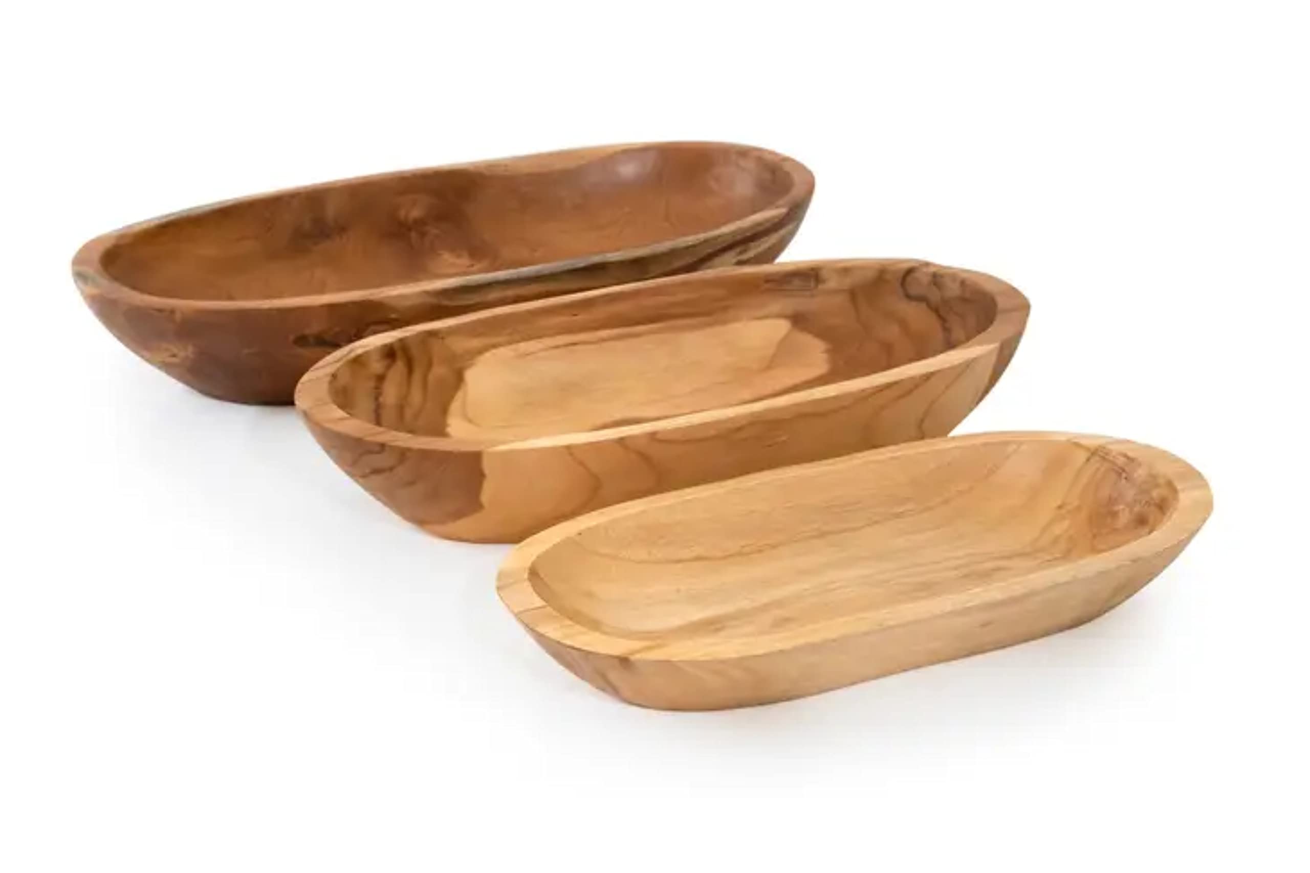 ANDALUCA Teak Wood Decorative Oval Wood Dough Bowls (Set)