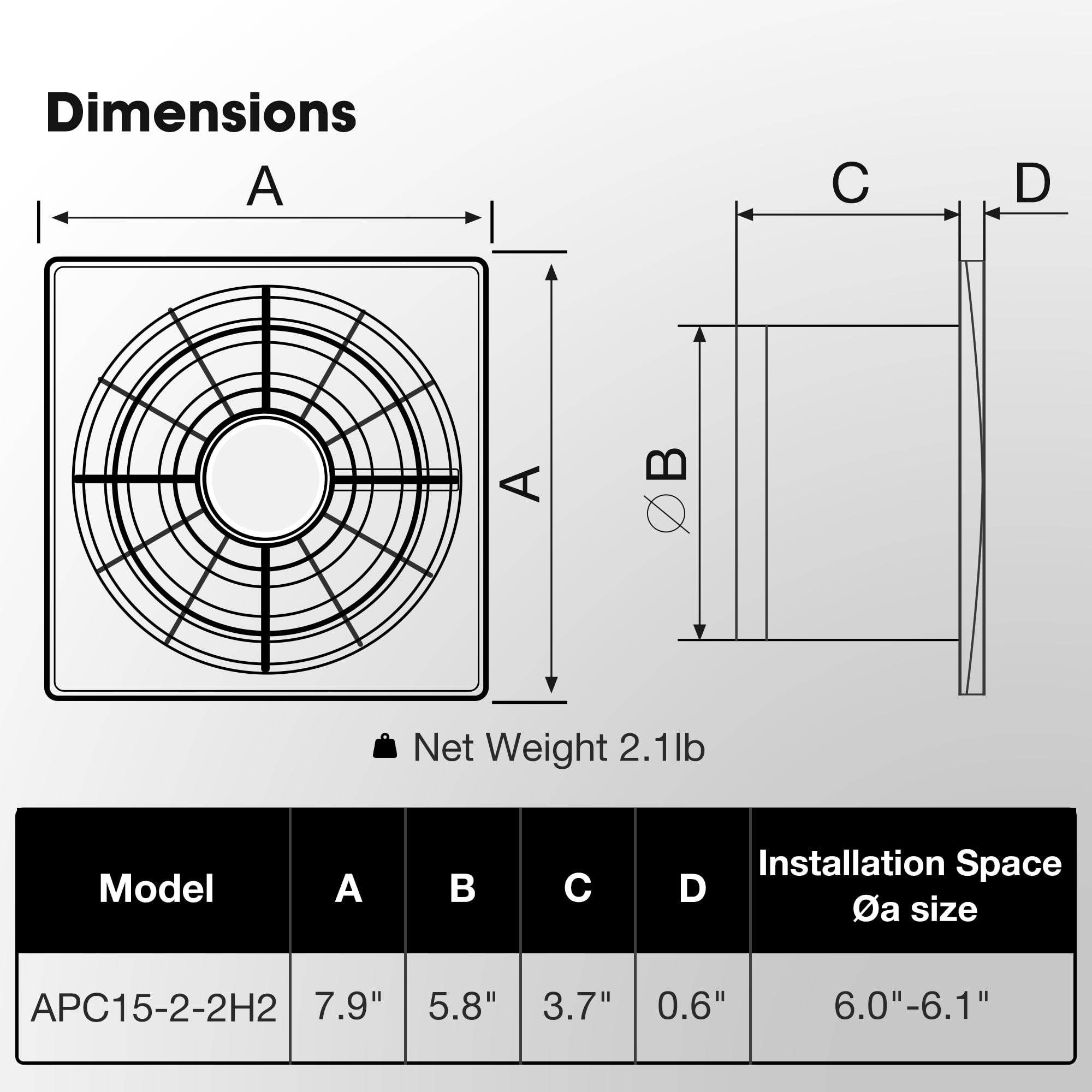 Fanspex 6-in Window Exhaust Fan for Bathroom, 17W Wall Mount Small Ventilation Fan for Kitchen Garage, 40dB Low Noise, 90CFM Air-flow, 5 ft Long Cord