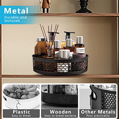 ATsense Lazy Susan Organizer, 10 Inch Lazy Susan Turntable for Cabinet Table, Lazy Susan Spice Rack with Non-Slip Pad, Rotating Organizer for Bathroom Refrigerator Kitchen Pantry (Metal, Black)