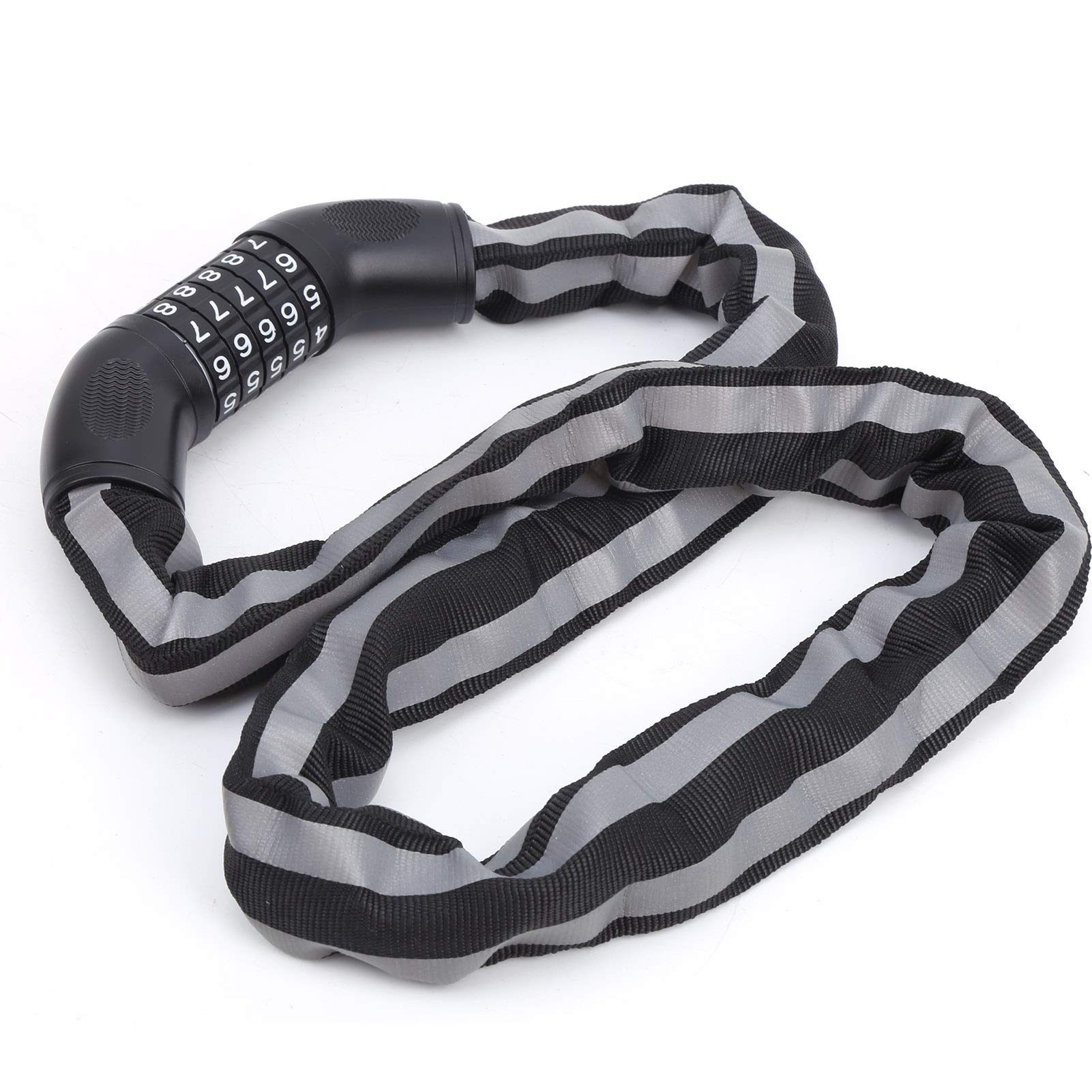 Beaswhca Reflective Black Mountain Bike Anti-Theft Code Lock Mountain Bike Cable Lock Keyless Five Times Code Lock