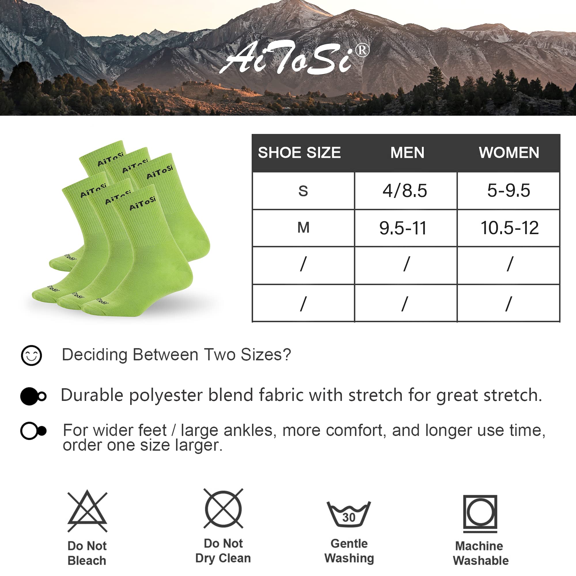 AiToSi Athletic Cushioned Breathable Mid-Crew Cozy Cotton Socks Green Crew Socks (5 Pairs)