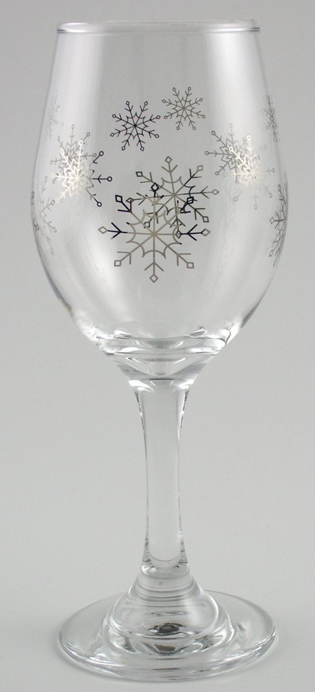 BANBERRY DESIGNS Snowflake Wine Glasses - Standard Two Piece Set of Wine Glasses - Silver Snowflake Design - 7.75" H 12 oz Capacity