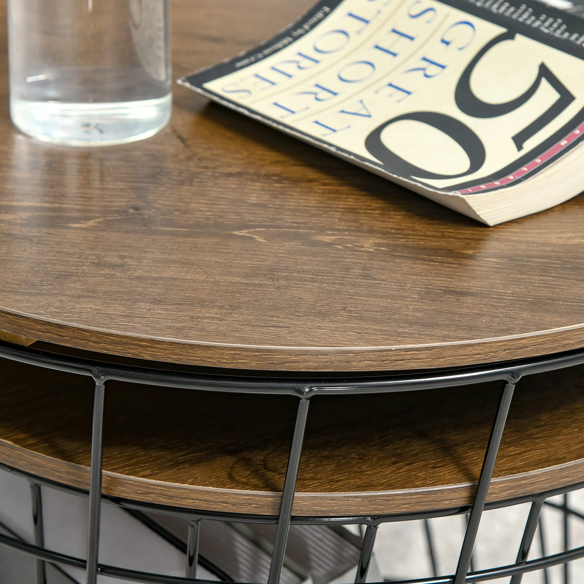 HOMCOM End Tables Set of 2, Nesting Tables with Storage, Round Accent Side Tables with Removable Top for Living Room, Black/Brown