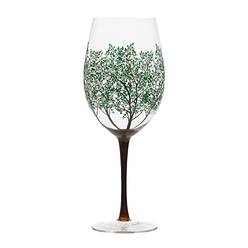 ART & ARTIFACT Four Seasons Tree Wine Glasses Set of 4 Unique Hand Painted Wine Glasses with Stem, 10 Inch, 22 Ounce