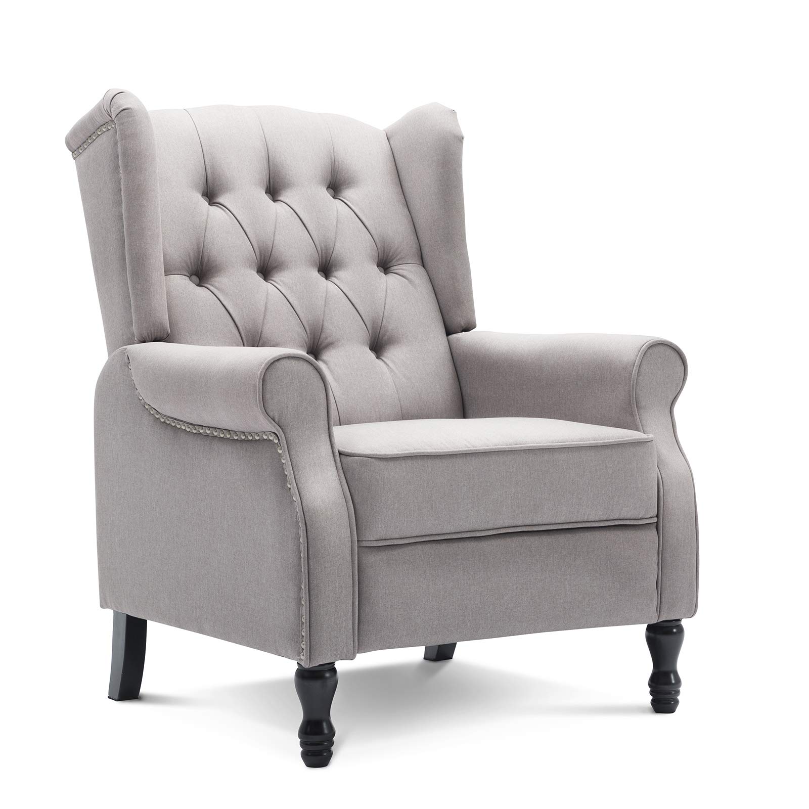 Artechworks Tufted Fabric Push Back Arm Chair Recliner Single Reclining Fabric for Adjustable Club Chair Home Theater Padded Seating Living Room Lounge Modern Sofa Grey