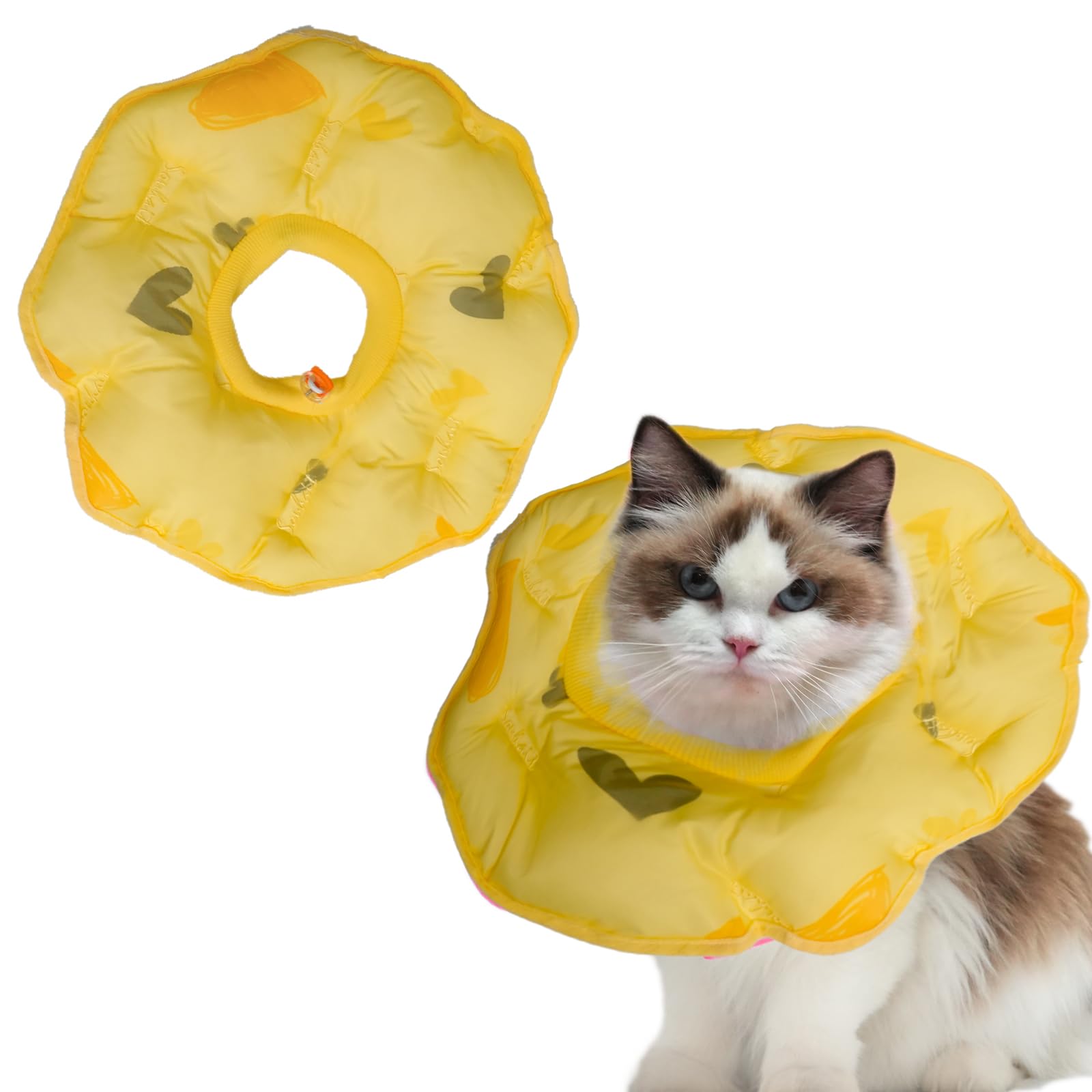 Maikolerfeng Cat Cone Collar, Soft Waterproof Cat Recovery Collar, Cute Cat Cone Protect Kittens Stop Lick After Surgery, Adjustable Donut e Collar for Kittens, Yellow L