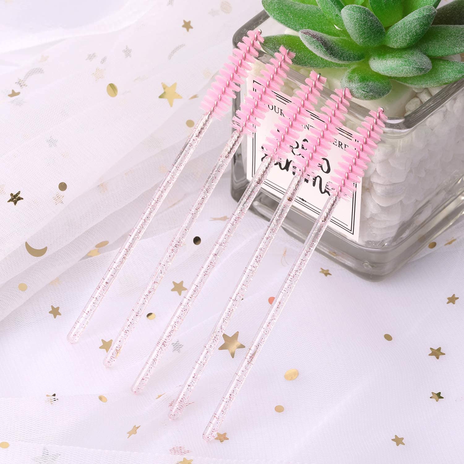 Tbestmax 300 Disposable Spoolies Mascara Wands Eyelashes Brush in Bottle for Eye Lash Extension Eyebrow Makeup Pink