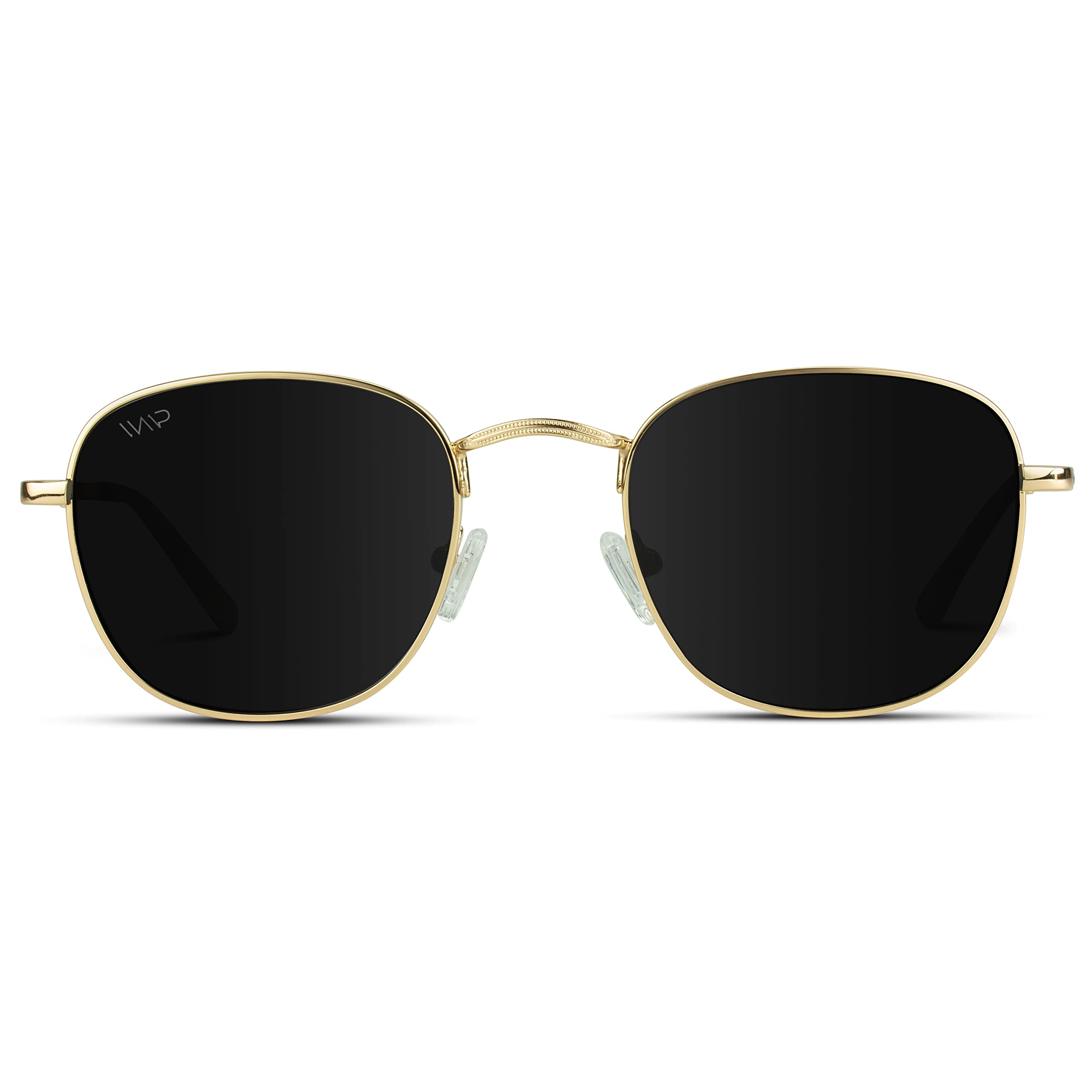 WearMe Pro WMP Eyewear - Round Metal Frame Retro Oval Shape Sunglasses For Women Polarized Lens (Gold/Black Lens)
