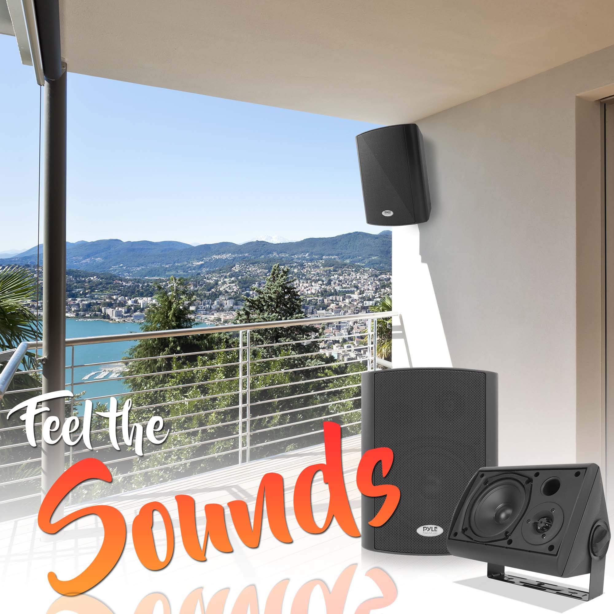 Pyle Wall Mount Home Speaker System - Active Passive Mountable Bookshelf Indoor Studio Garage Patio Stereo Sound Home Theater Speaker, Wireless Bluetooth Speaker Set W/ Aux & RCA - PDWR53BTBK (Black)