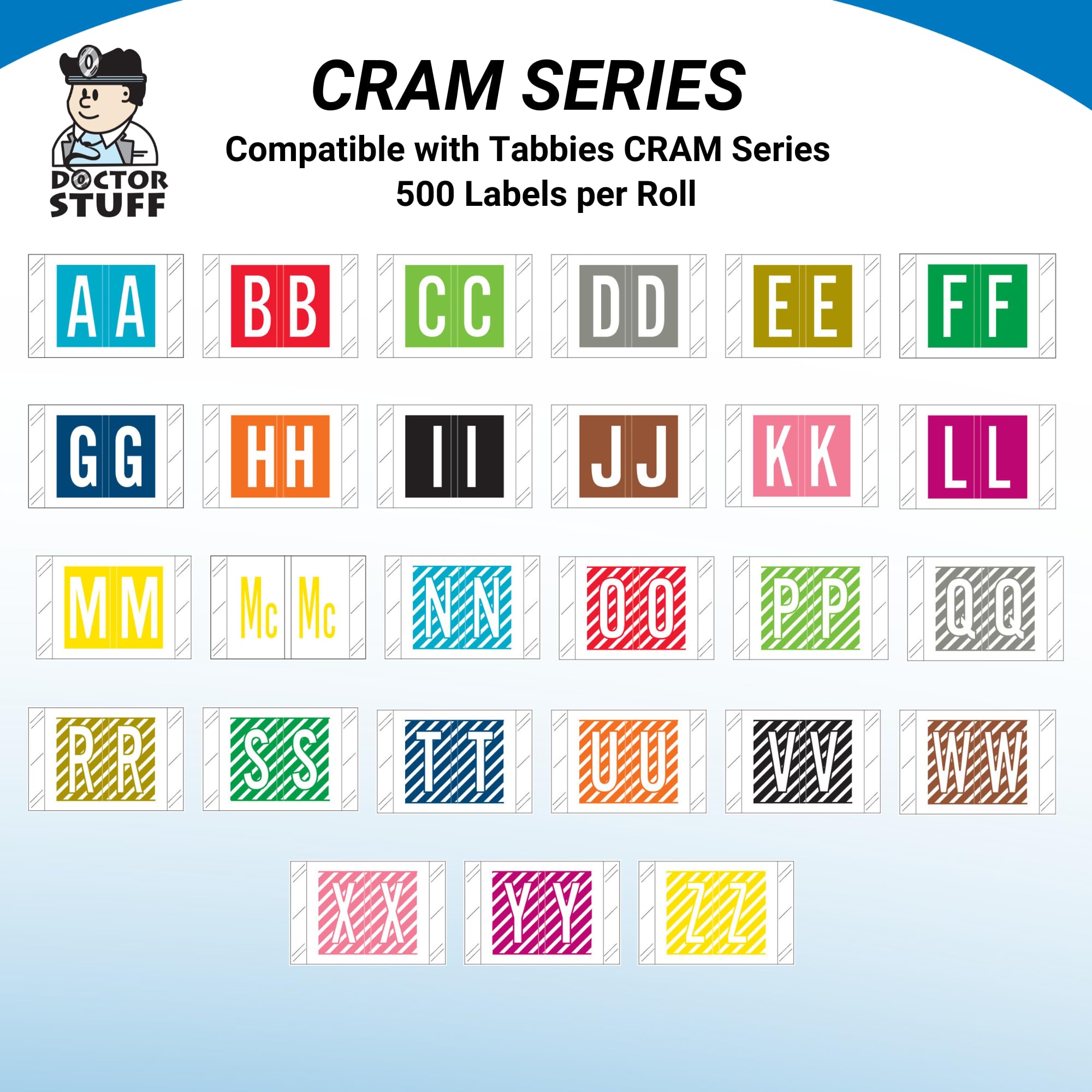 Doctor Stuff - File Folder Labels, Alphabet Letter M, Tabbies 12000 - Cram Series Compatible Alpha Stickers, Yellow, 1" x 1-1/2", 500/Roll