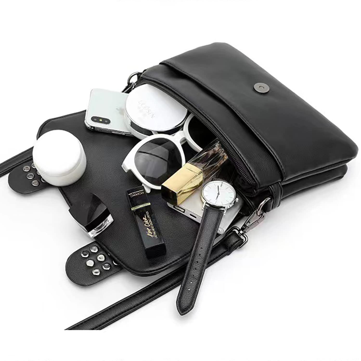 Studded Skull Messenger Bag for Women, Vegan Punk Chain Bag Gothic Purse Shoulder Crossbody Rivet Handbag
