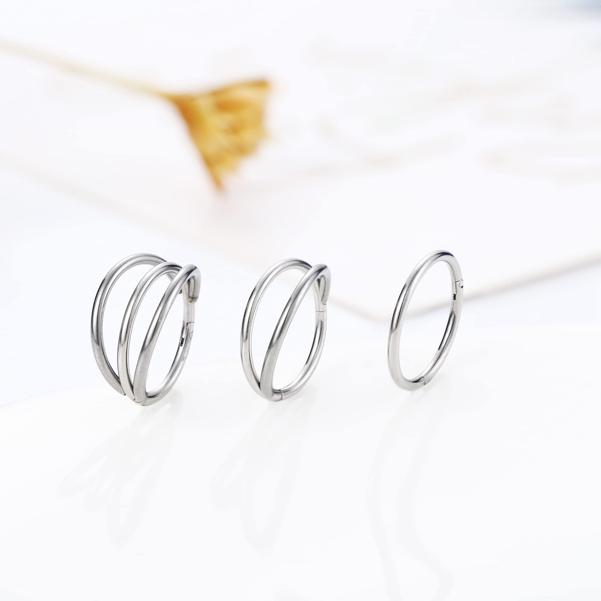 MUSECLOUD Septum Clicker Nose Rings for Women 316L Surgical Steel Triple Double Open Stack Hinged Nose Ring Hoop Sleeper Earring Helix Rook Conch Cartilage Daith Tragus Piercing Jewelry 18G 10mm