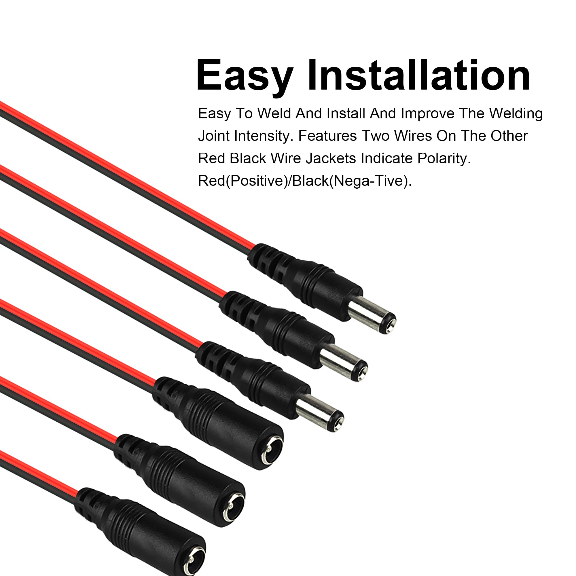 UltraPoE DC Power Cable Connectors 18AWG Copper Strands 12V 5A Plugs Male Female DC Connectors, for CCTV Security Camera Pigtail and Lighting Power Adapter (2.1mm x 5.5mm 10 Pairs Ultra Thick)