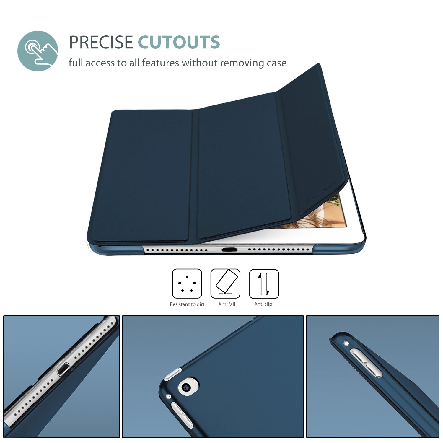 ProCase Smart Case for iPad Mini 4 2015(Model: A1538 A1550), Ultra Slim Lightweight Stand Case with Translucent Frosted Back Smart Cover for iPad Mini 4th Gen 2015 7.9 Inch -Navy Blue