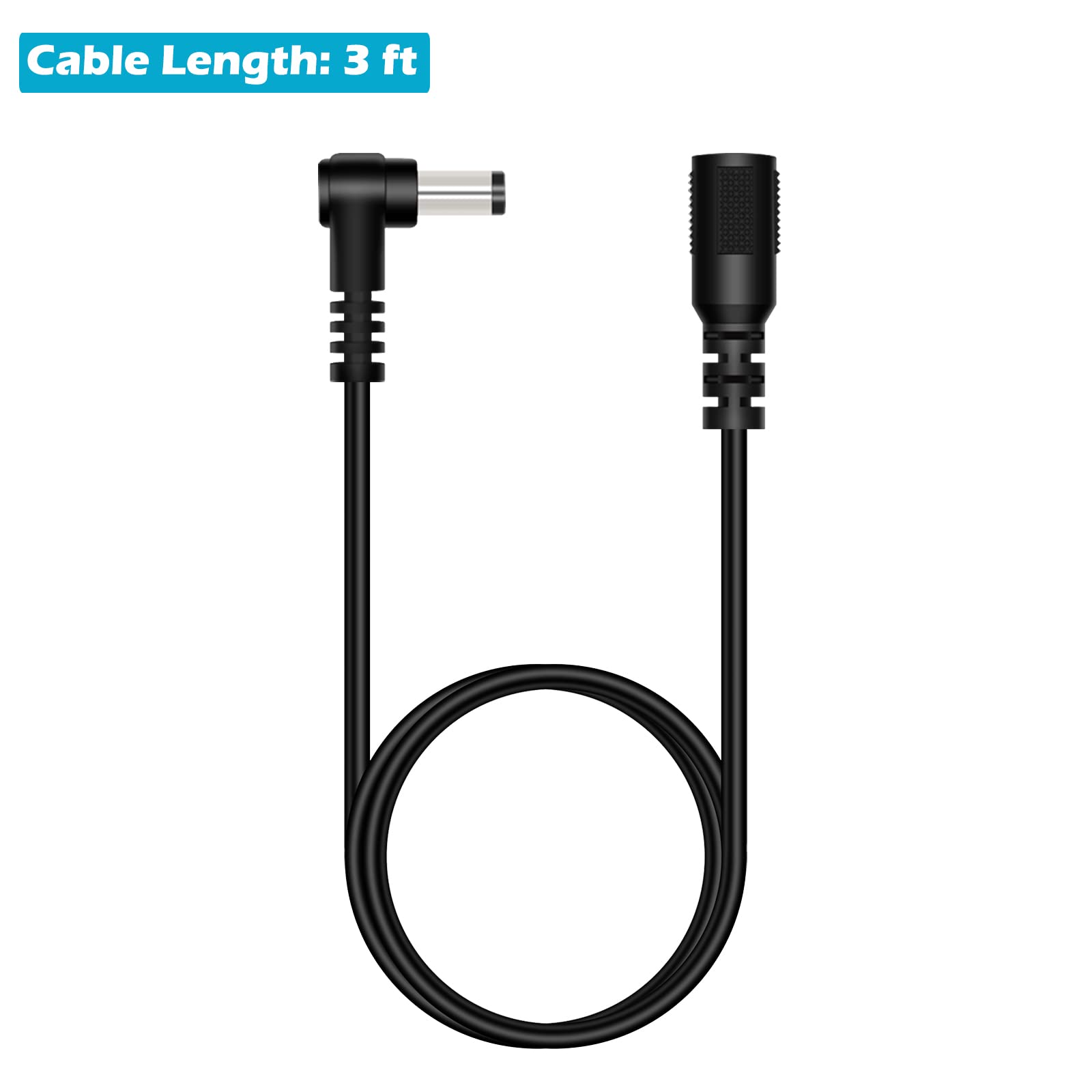Fancasee (2 Pack 3 ft 5.5mm x 2.1mm DC Power Extension Cable 90 Degree Right Angle Male to Female Plug Adapter Extension Cord for IP Camera CCTV Surveillance Security Camera LED Strip DVR Router