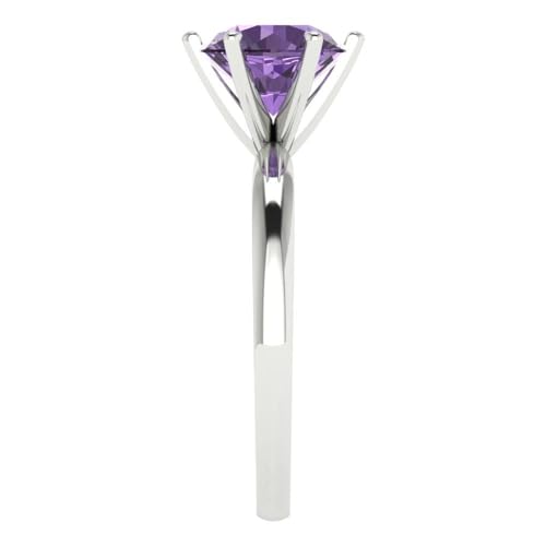 Clara Pucci 2.0 ct Round Cut Solitaire Simulated Alexandrite Engagement Bridal Promise Anniversary Ring in 18K White Gold Size 3.5
