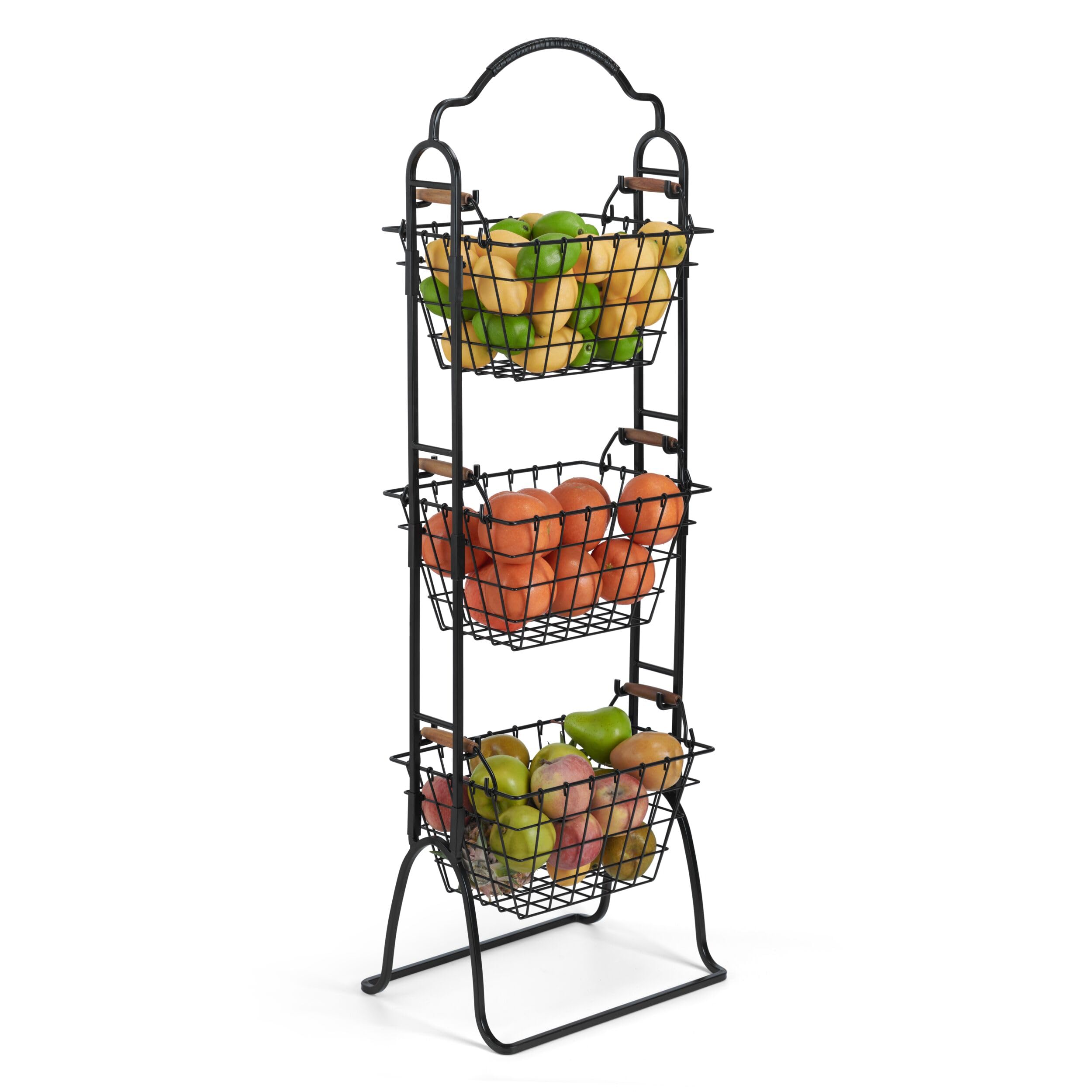 Gourmet Basics by Mikasa Pacific Floor Standing Storage Basket, 3 Tier, 48 x 16 x 13 Inch, Black