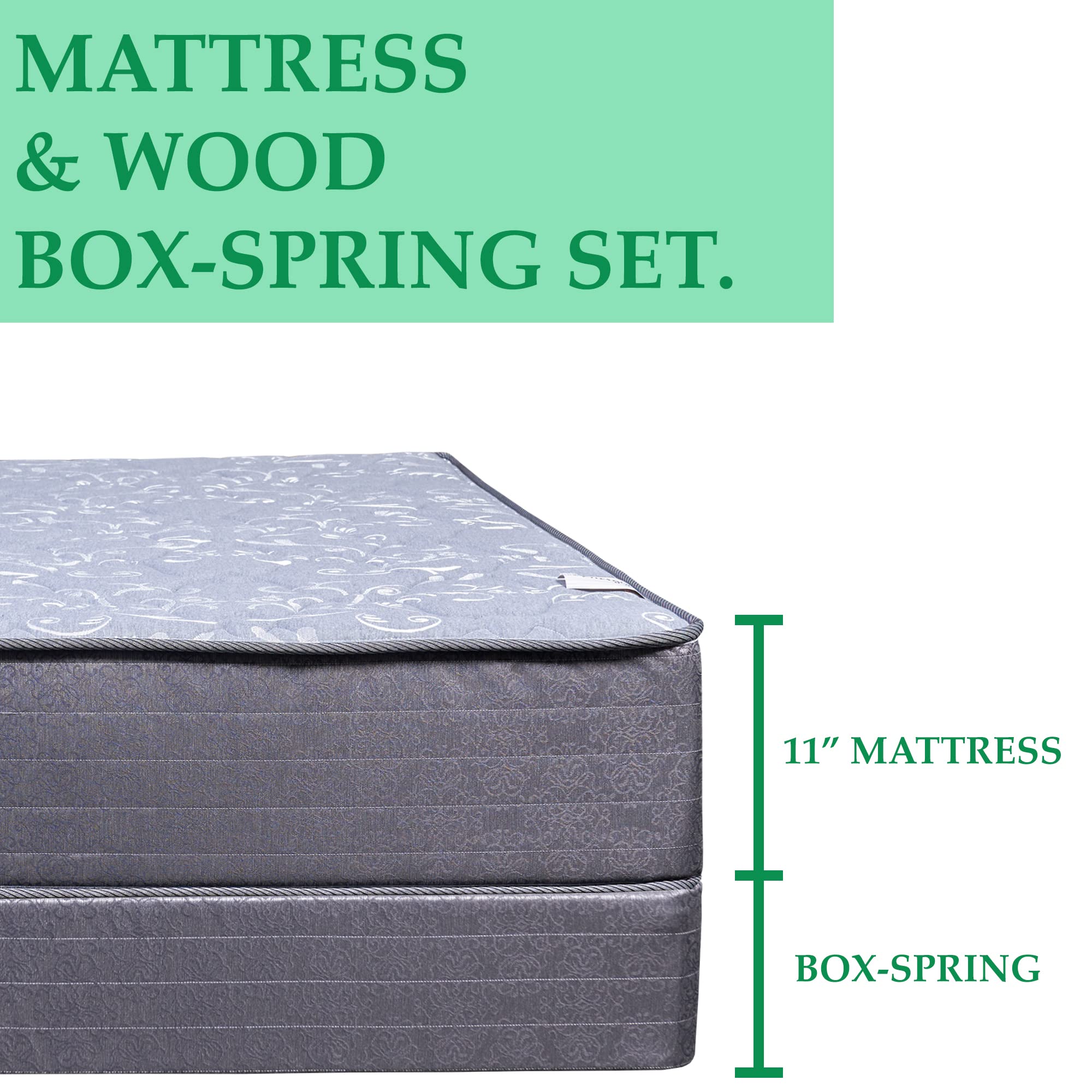 Nutan 11-Inch Firm Foam Encased Euro Top Gel Infused Innerspring Mattress and 8" Wood Box Spring/Foundation Set, Queen