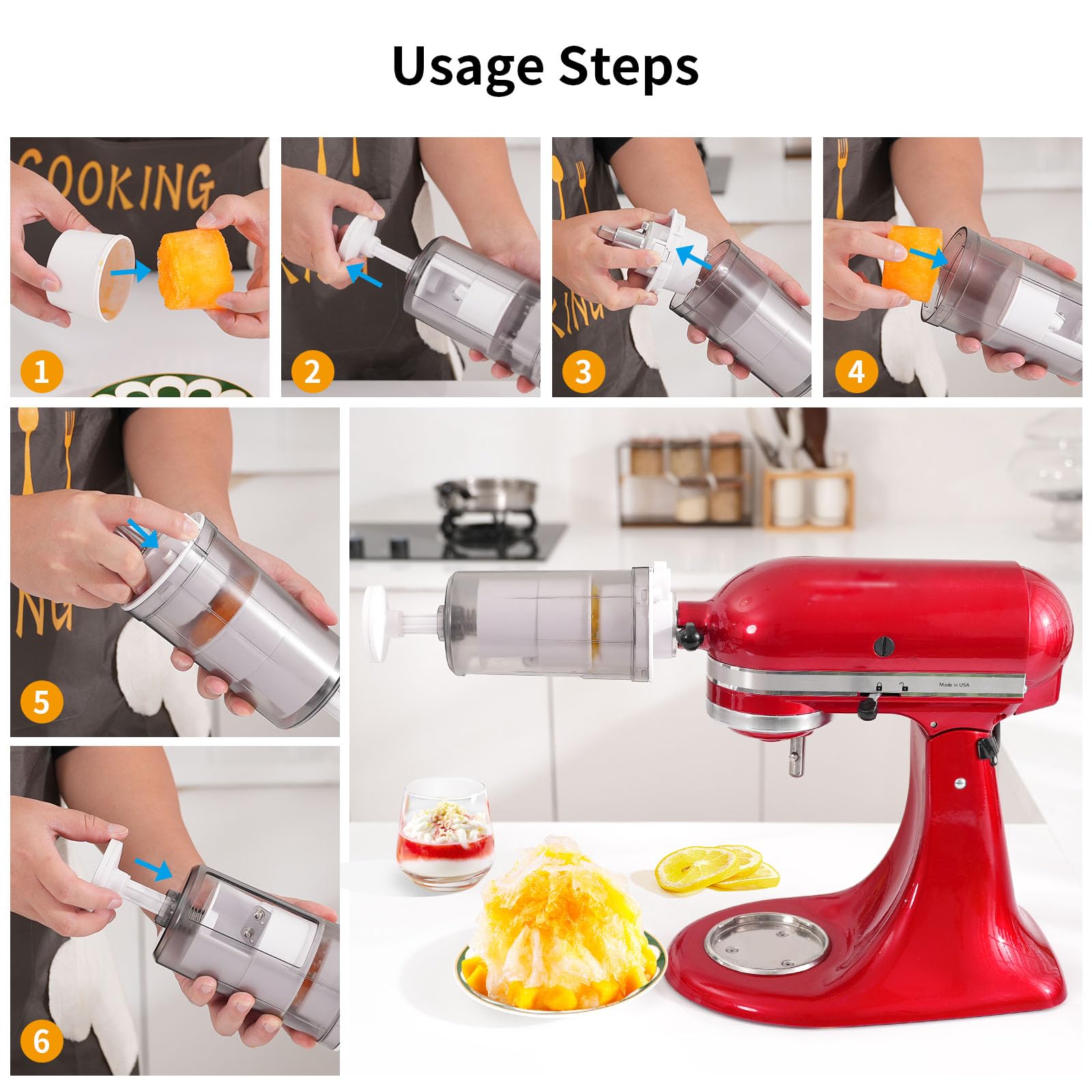 Gdrtwwh Shaver Ice Attachment for KitchenAid Stand Mixer-Ice Shaver and Snow Cone Attachment for Kitchenaid Stand Mixer,BPA Free(8pcs Ice Mold Includ)