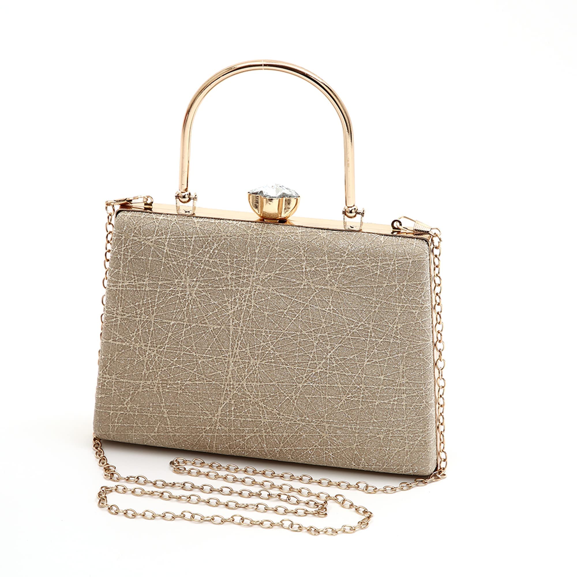 CHIC DIARY Crystal Clutch Purse for Women Top Handle Rhinestones Evening Bag for Party Prom Crossbody Shoulder Handbag (Gold)