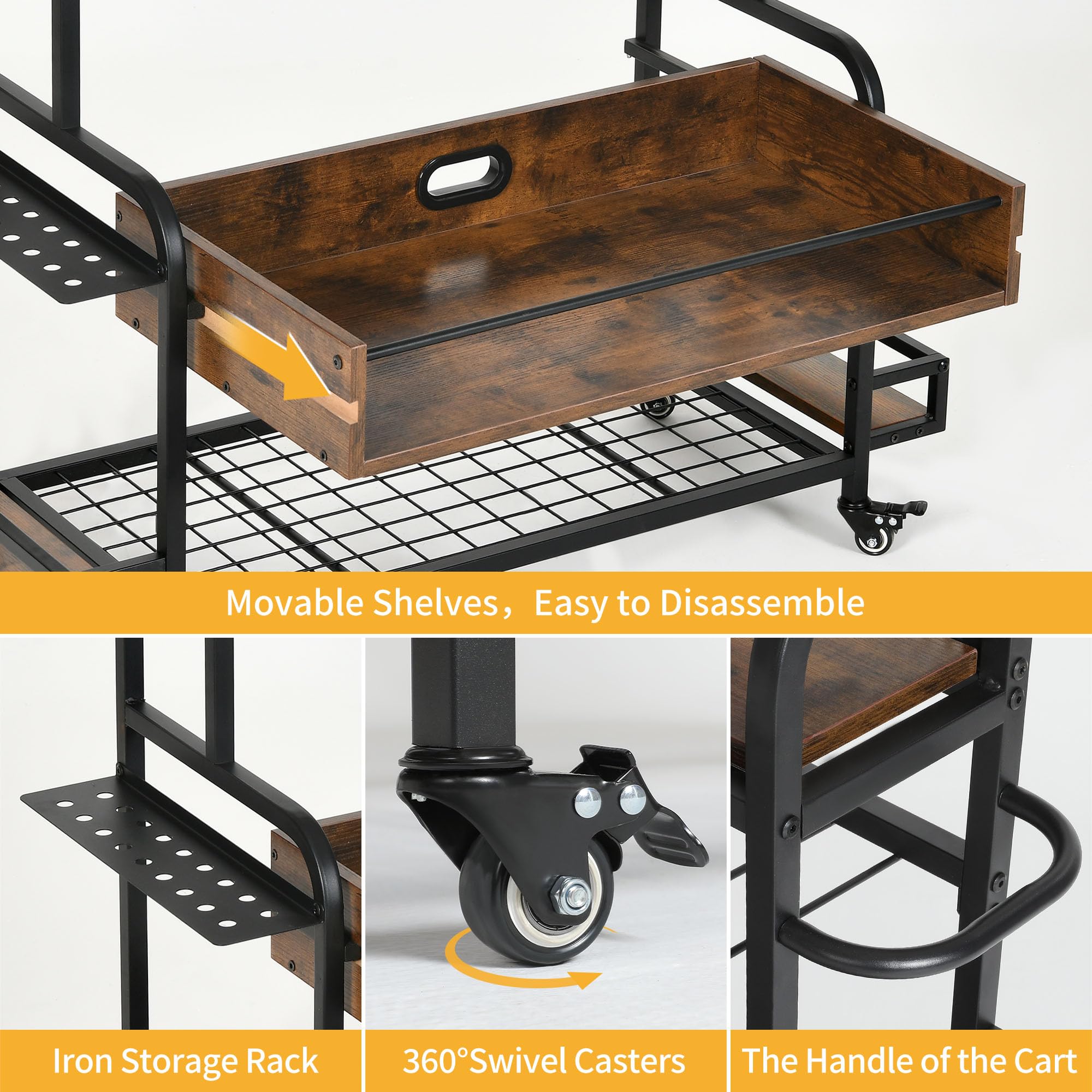 DWVO Large Power Tool Organizer Cart with Wheels, Rolling Garage Tool Organizer Cart with Movable Shelves, Power Tool Storage Cart for Mechanic Workshop Garage Gift for Men