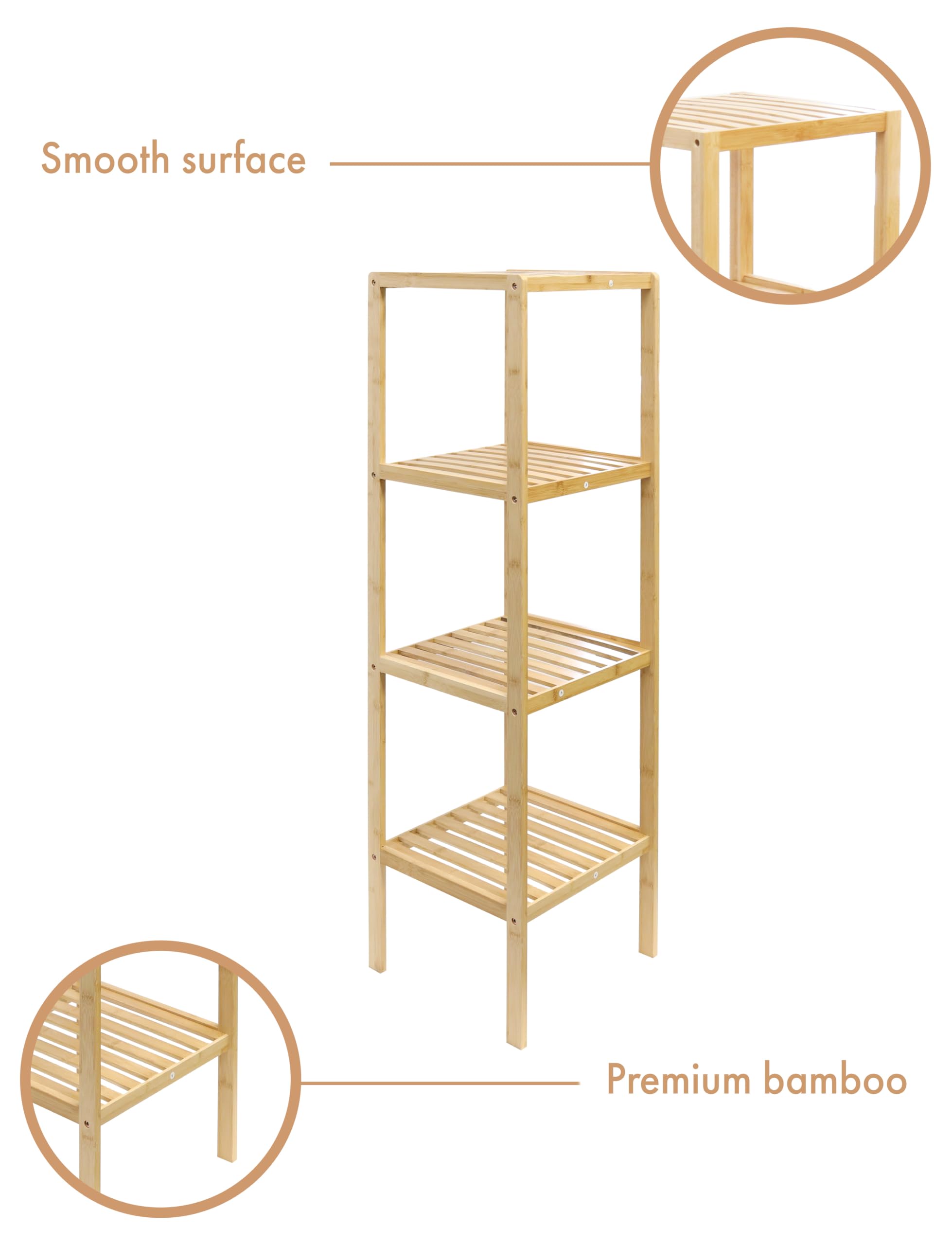 RoyalHouse Bamboo Bathroom Storage Shelf, 3-Tier Shelving Unit, Shelving Unit for Bathroom, Living Room, Kitchen