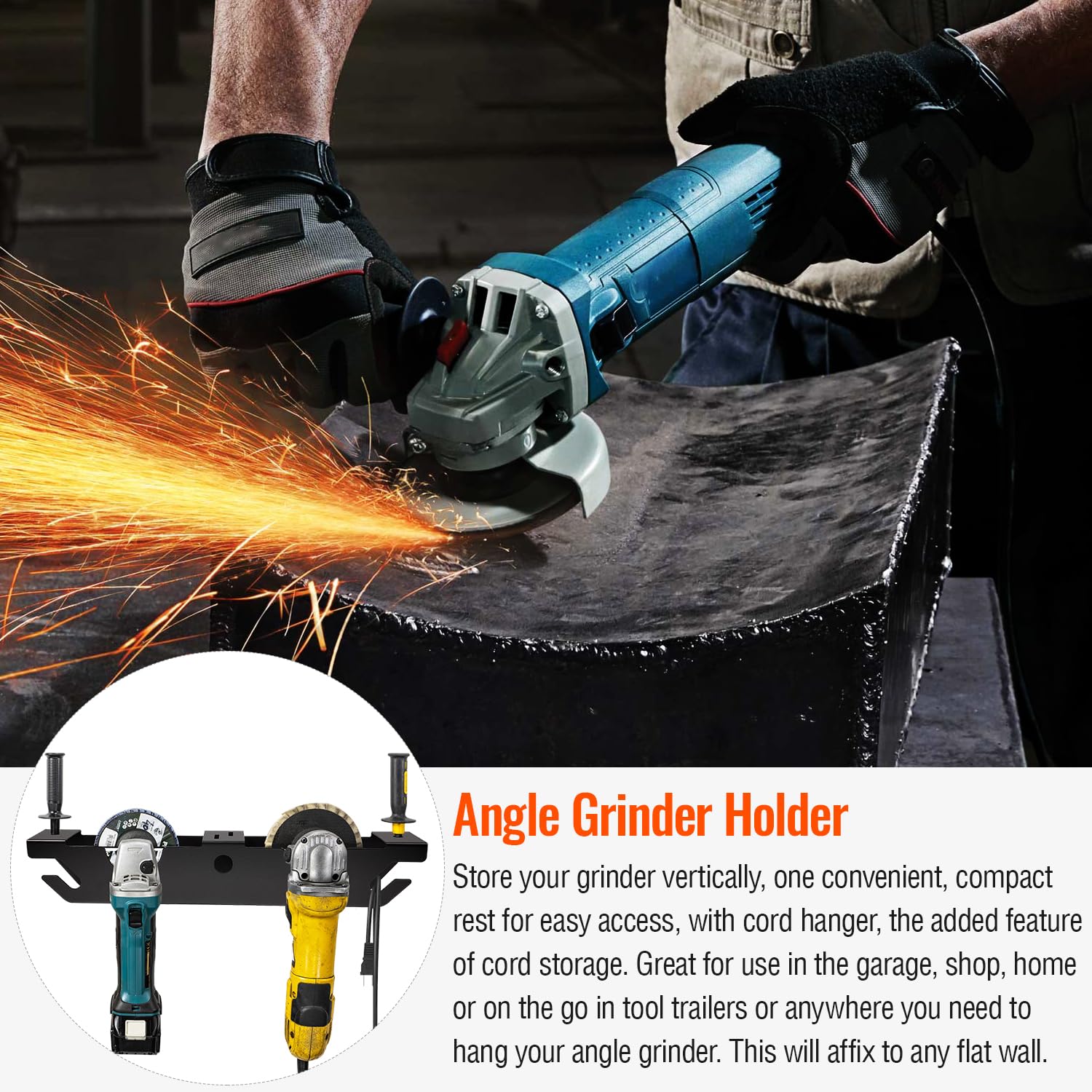 ZPSNDP 2 Pcs Metal Angle Grinder Holder Rack, 4 Bay Power Angle Grinder Stands with Wire Holder, Wall Mount Power Tool Organizer Suitable for Garage Shop Home