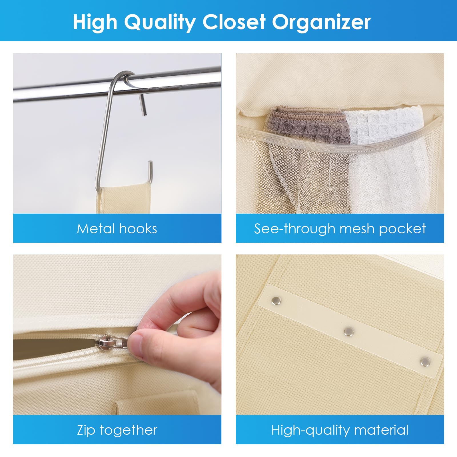 Fixwal 2 Pack 3-Shelf Hanging Closet Organizer 6-Shelf Separable Hanging Shelves Collapsible Hanging Storage Shelf for Bedroom College Dorm Pantry Camper RV, Creamy-White