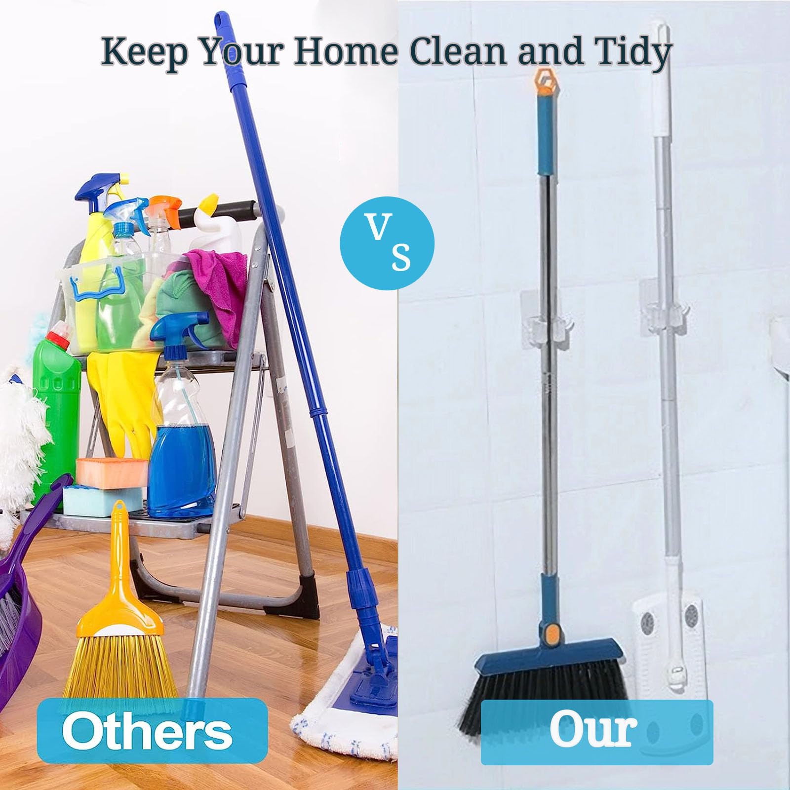 FRILAIF Acrylic Broom Holder Wall Mount, 4 Pack, Self-Adhesive, Non-Slip Design, Easy to Install, Multi-Purpose Storage