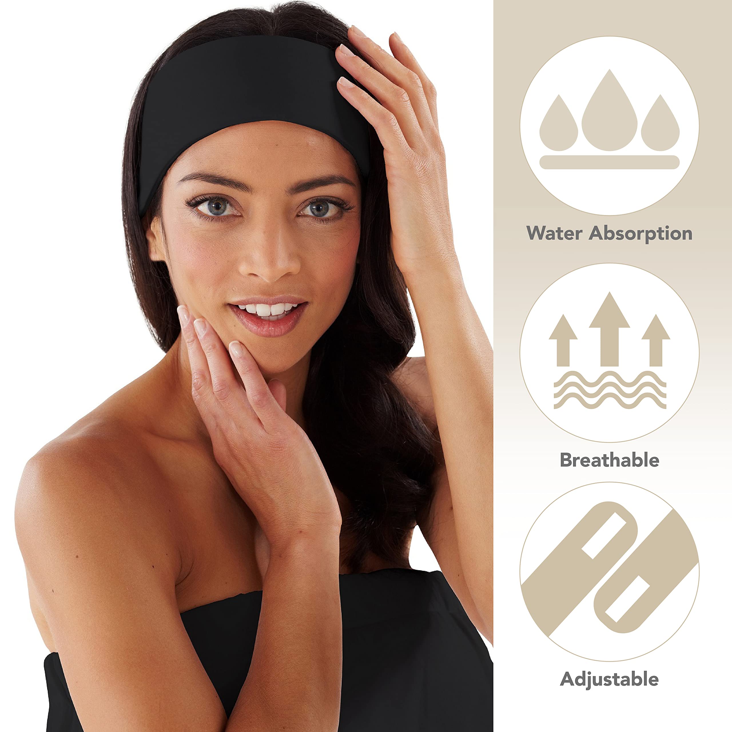 Boca Terry Spa Headband, Head Wrap for Facial, Washing Face or Makeup Hair Band, Soft Microfiber Head Band for Women with Terry Cloth Lining, 3-Pack - White