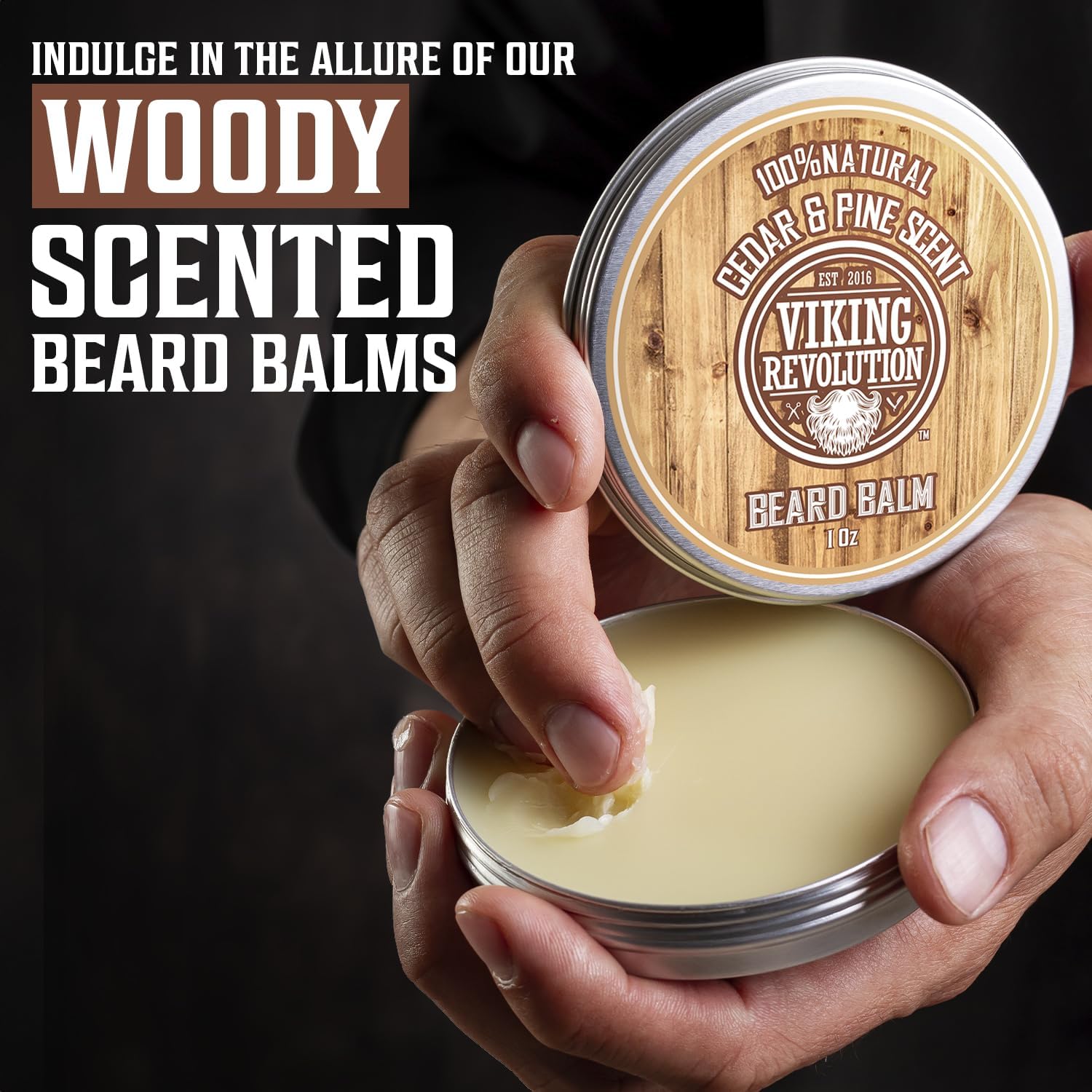 Viking Revolution 4 Beard Balm Variety Pack (1oz Each)- Sandalwood, Pine & Cedar, Bay Rum, Clary Sage - Beard Butter Styles, Strengthens and Softens Beards and Mustaches - Beard Wax for Men