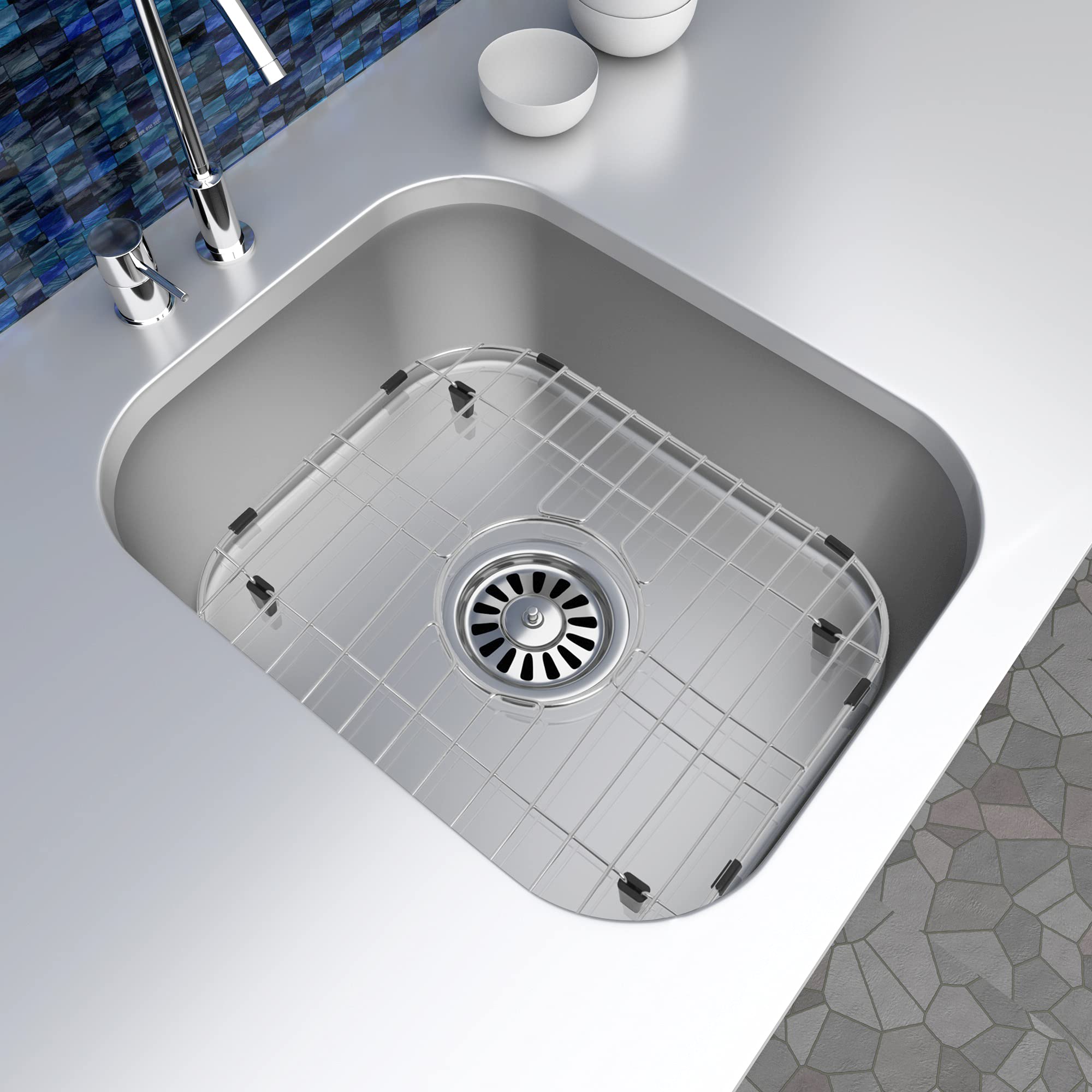 MONSINTA Kitchen Sink Grid and Sink Protectors, Stainless Steel Sink Grids for Bottom of Kitchen Sink, 12 5/8'' x 14 5/16'' with Center Drain for Double Sink Bowl