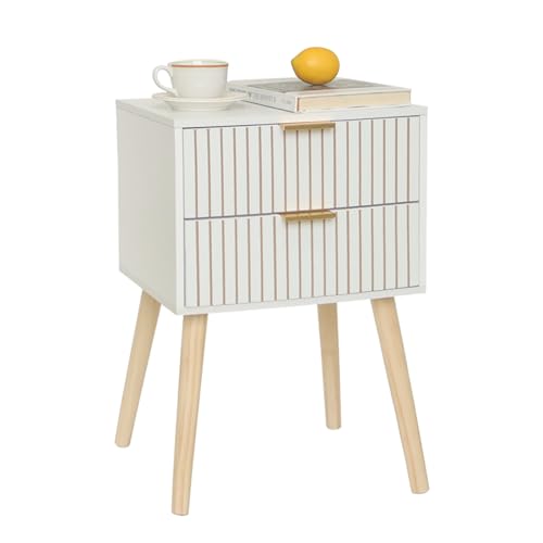 White Nightstand, Modern Bedside Table with 2 Drawers, Wood Side End Table with Storage for Small Space, Bedroom, Living Room, White