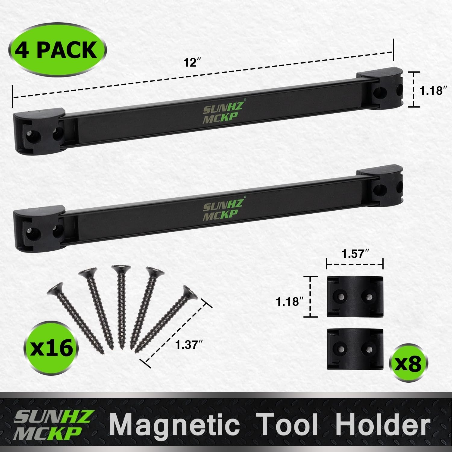 SUNHZMCKP 12" Magnetic Tool Holder Strip, 4 Pack Heavy Duty Tool Magnet Bar for Garage, Workshop, Kitchen Organization, Wall Mount Magnetic Tool Box Accessories with Mounting Screws