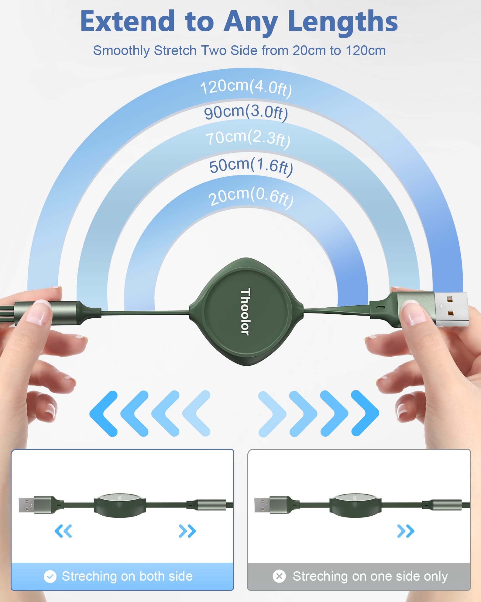 Thoolor Multi Charging Cable 2Pack 4ft 3 in 1 Retractable Cable Fast USB Charger Cord to IP/USB-C/Micro-USB Port for Phone 13 12 11 Xs Xr X 8 7/Tablets/Android/Samsung Galaxy 20 S10 S9 S8/Sony/LG/HTC