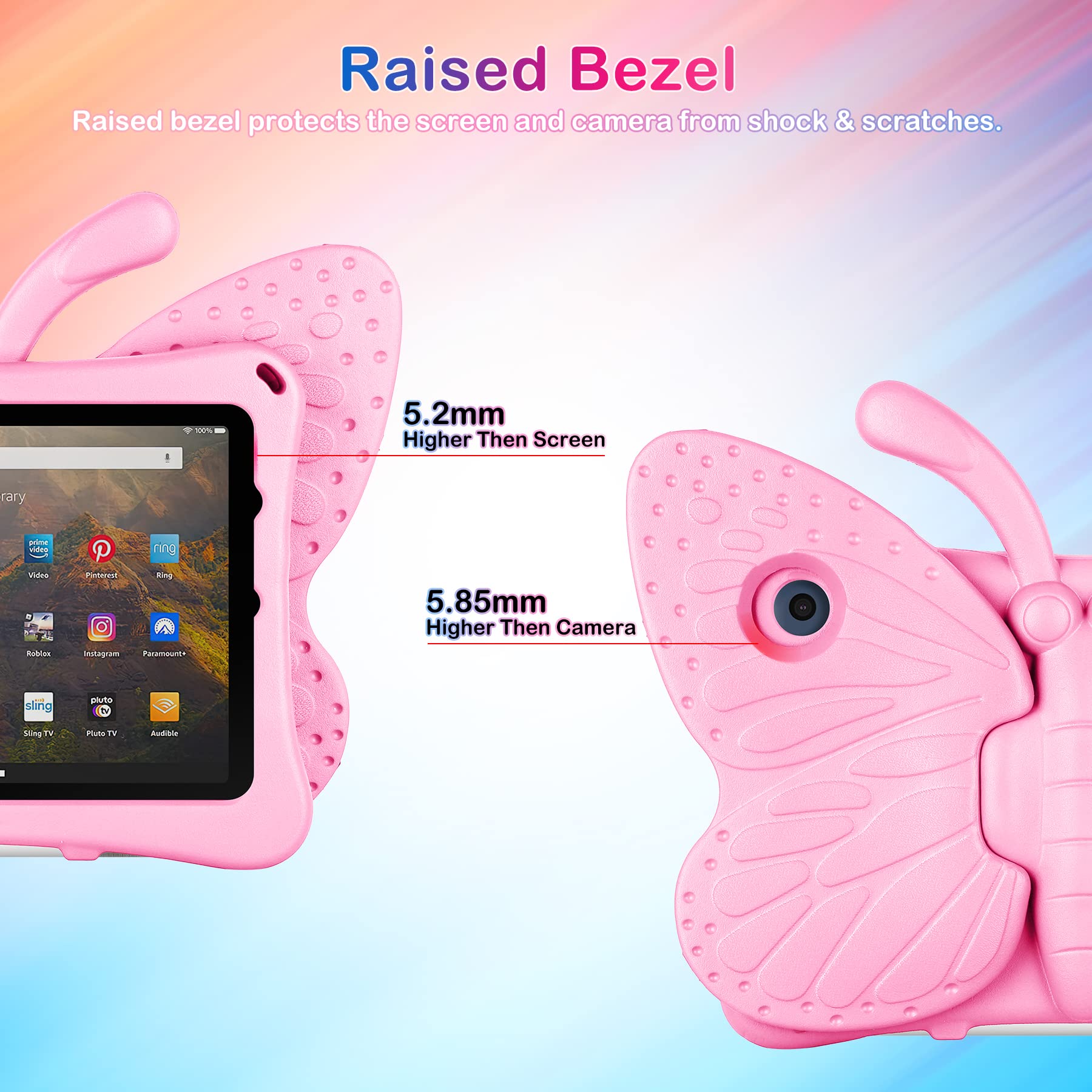 Foluu for All-New Amazon Fire HD 10 and Fire HD 10 Plus (11th Generation, 2021 Release), Fire HD 10 2021 Kids Case, Butterfly Non-Toxic EVA Shockproof Case with Kickstand for Fire HD 10 2021 (Pink)