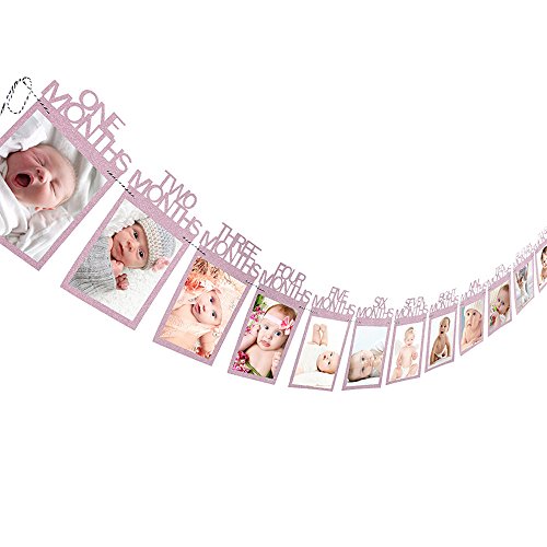 Toxz Kids Birthday Gift Photo Wall Decorations with 1-12 Month Milestone Photo Banner Monthly,Hangging Decor,for Kids Birthday Gift(Ship from US!)
