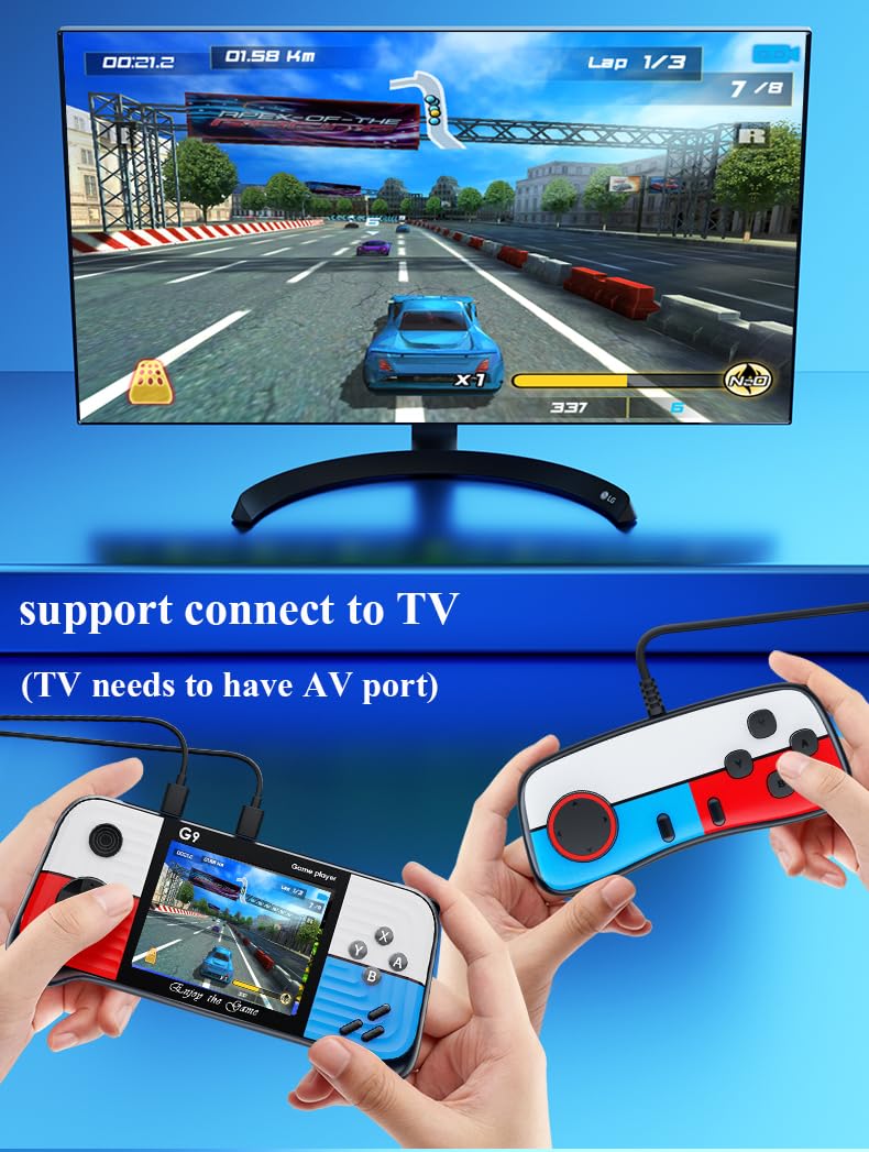KJArrow Handheld Games for Kids Video Game Player with Built-in Games, Mini Game Console 3.0 Inch LCD Screen1020mAh Battery, Gift for Children Support 2 Players and TV