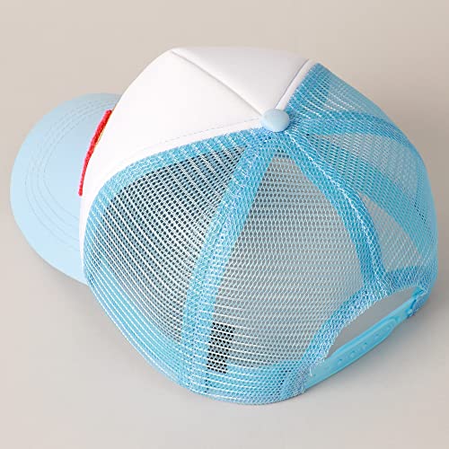 MIRMARU Retro Foam Mesh Trucker hat Trendy Design Summer Baseball Cap for Womens (US, Alpha, One Size, USA Chenille Glitter - Light Blue)