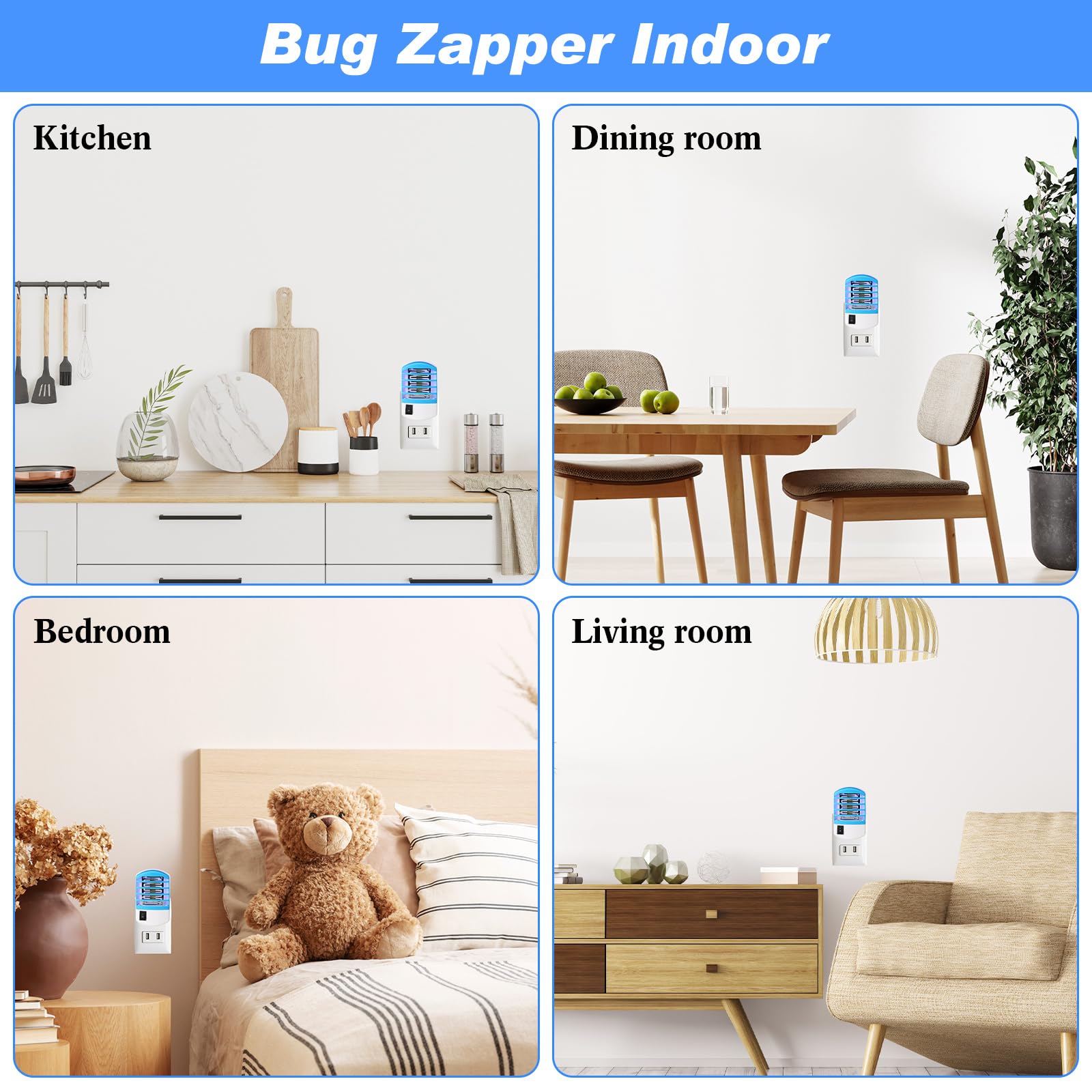 Qualirey Bug Zapper Indoor Plug in Mosquito Indoor Insect Electric Mosquito Fly Zapper Electronic Mosquito with LED Light for Home Kitchen Bedroom Baby Office (4 Pcs)