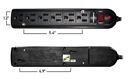 Weltron - 6 Outlet Surge Protector Power Strip 10 ft. Black (WSP-600PLF-10BK)