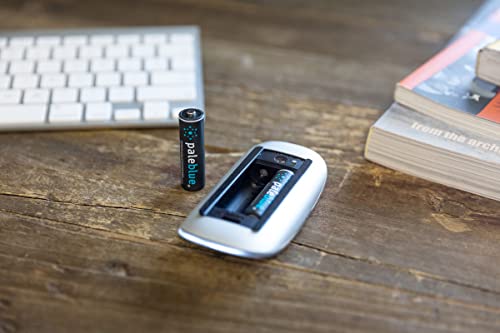 USB Rechargeable AA Batteries by Pale Blue, Lithium Ion 1.5v 1700 mAh, Charges Under 1 Hours, Over 1000 Cycles, 4-in-1 USB-A to USB-C Charging Cable, LED Charge Indicator, 4-Pack