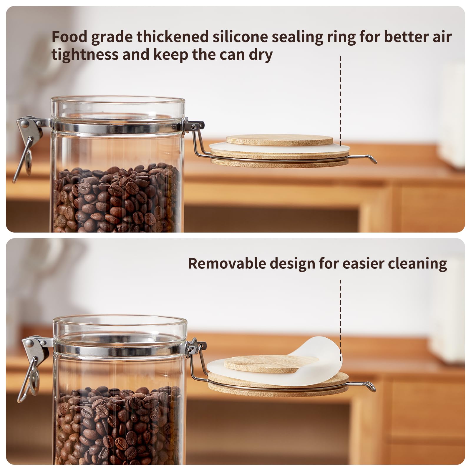 Spreccio Coffee Canister Set with Shelf, 2 x 50oz Coffee Bean Canister Storage Station for Ground Beans, Sugar and Coffee Jar with Scoop, Countertop Coffee Storage for Coffee Bar or Kitchen