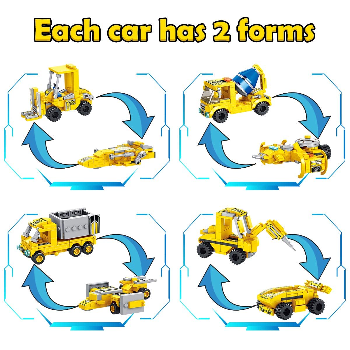 PANLOS 723 PCS Robot Building Kit, 8-in-1 Kids Model Engineering Construction Vehicle Building Blocks Sets, STEM Learning Building Bricks Toys for Kids Children Boys & Girls Age 4-8