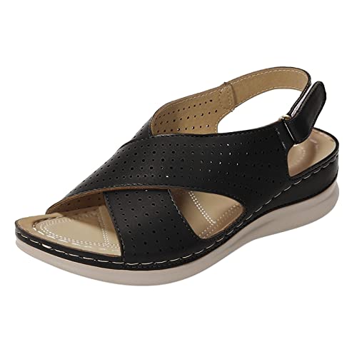 Ladies Fashion Summer Boho Wedge Heel Sponge Hook&Loop Sandals Wide Wedge Sandals for Women Wide Width