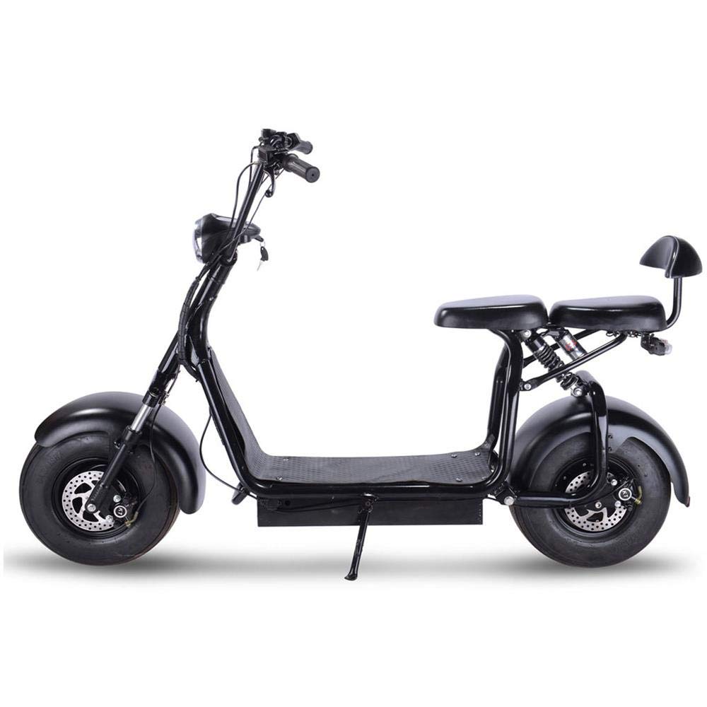Electric 60V 1000W Fat Tire Scooters,Adult Citycoco with 2 Seat Power Scooter WERCS Battery Certificate,Key Start and Power Display (Cool Black)