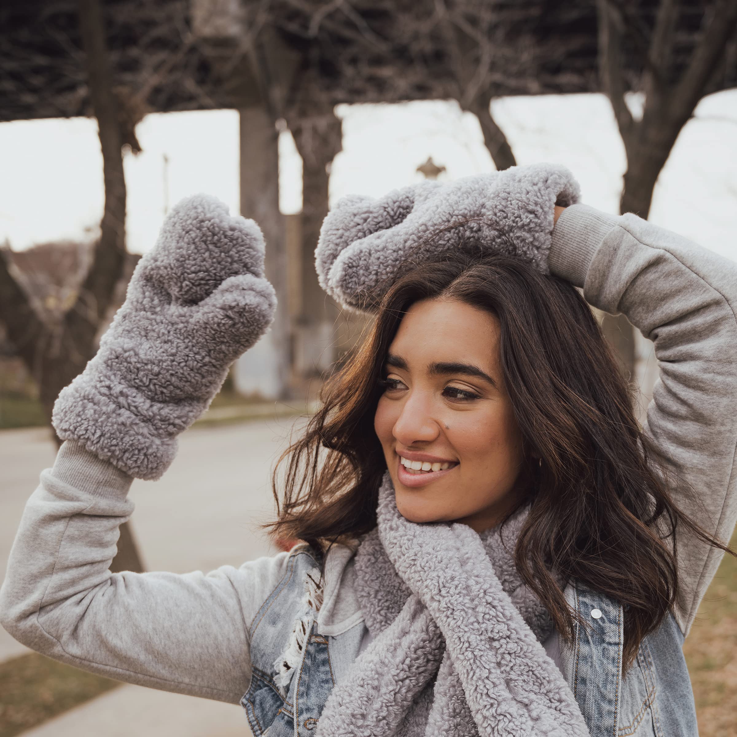 MUK LUKS womens Muk Luks® Women's Teddy Mittens Gloves, Grey, One Size Fits Most US